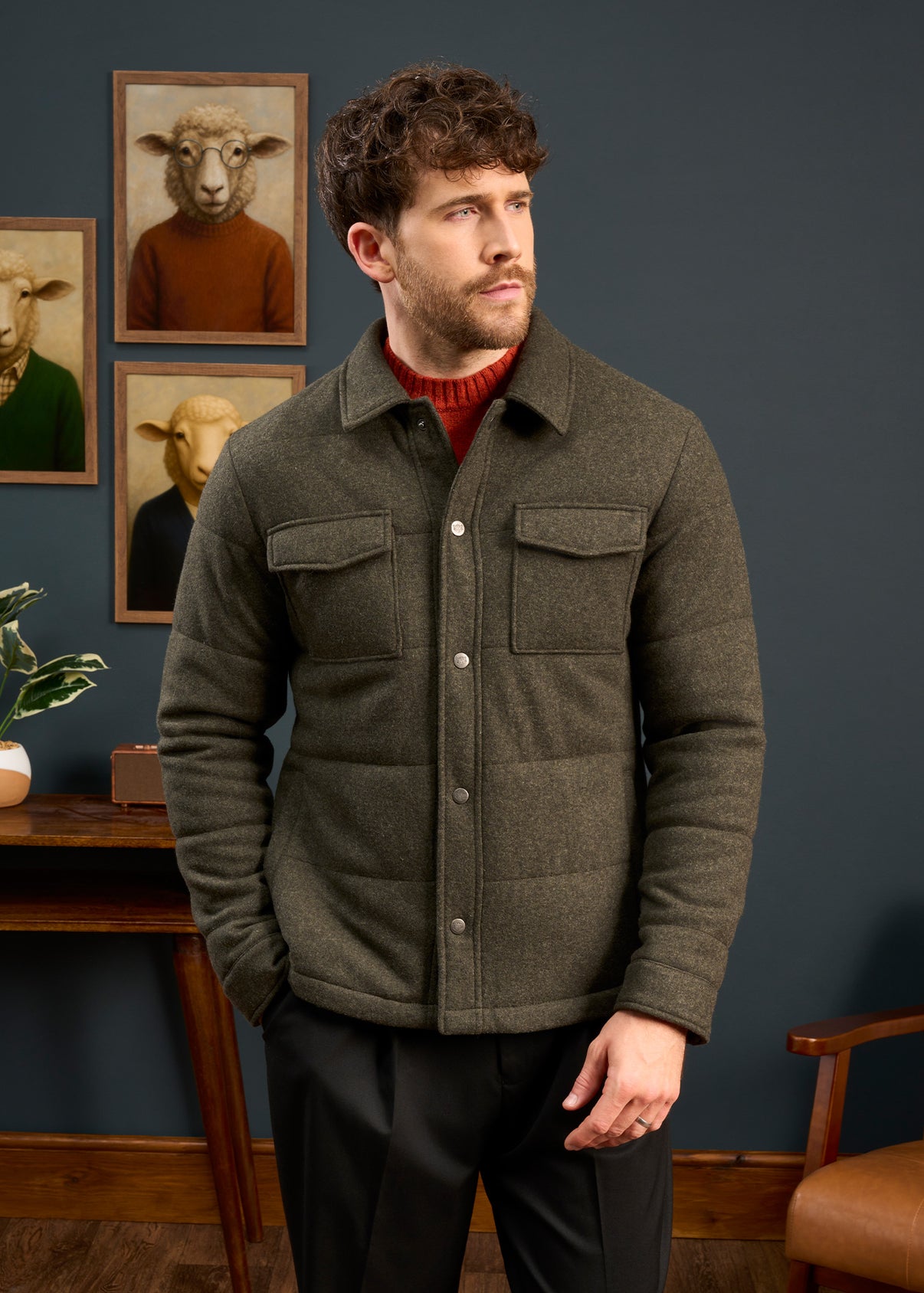 Richmond Men's Knitted Quilted Shacket In Olive – Alan Paine